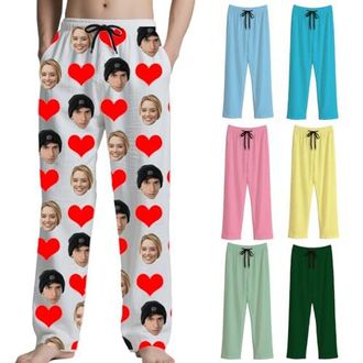 Generic Bas de Pyjama Femme Personnalis&eacute;e Avec Photo de visage Pantalon Pyjama Homme Personnalis&eacute; Avec Image pour Couples Famille Amis Cadeau Personnalisable 