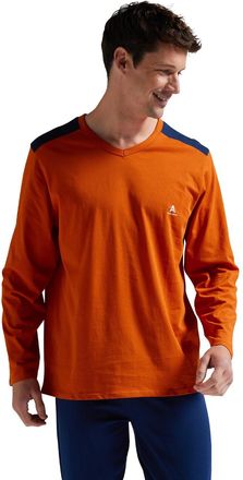 Ath&eacute;na Langer Schlafanzug f&uuml;r Herren, Ecopack - Jersey 100% atmungsaktive Baumwolle - Langarm-T-Shirt + Hose - Label &Ouml;ko-TEX Standard 100, Terrakotta/Marineb