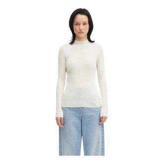 Lacoste Pullover mit hohem Kragen und Rippstrick aus Merinowolle - - Knitwear - Damen - Beige - XS