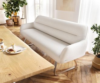 DELIFE Esszimmerbank Taya-Flex 200 cm Boucl&eacute; Creme-Wei&szlig; Kufengestell flach Edelstahl Taschenfederkern, B&auml;nke