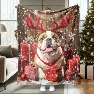 Generic Farmhouse Weihnachtsdecke mit Bulldogge, 127 x 152 cm, rustikal, weich, gem&uuml;tlich, flauschige Decke f&uuml;r Couch, Wohnzimmer, Strand, Reisen, Urlaub, Zuh