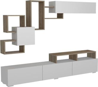 Vente-Unique Vente-Unique - Mur TV avec rangements 210 cm - 5 portes battantes - Panneau de particule m&eacute;lamin&eacute; - Charge 45 kg - 6 niches de rangement