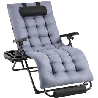 Yaheetech Yaheetech Fauteuil de Jardin Z&eacute;ro Gravit&eacute; Extensible avec Coussin Chaise Longue Pliable Ext&eacute;rieur avec Oreiller Plateau 74,5 cm Large Gris Fonc&eacute;