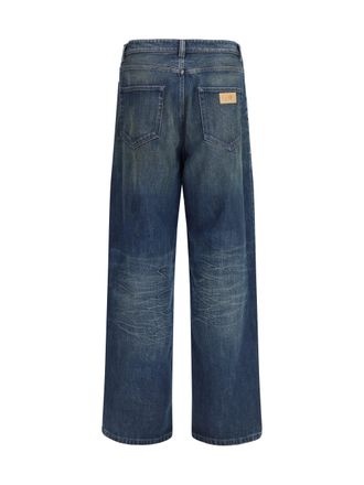 Maison Margiela Mens Five-Pocket Pants With Panel Design Dark Blue Cotton Jean
