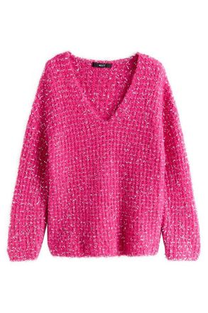 Next V-Ausschnitt-Pullover Grobstrickpullover mit Lametta und V-Ausschnitt (1-tlg)