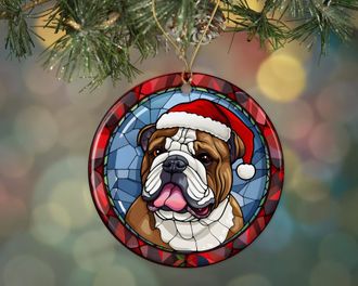 Generic Englische Bulldogge Weihnachtsanh&auml;nger Weihnachtsbaumschmuck Mit Schnur Weihnachtsdeko Keramik Weihnachtsschmuck