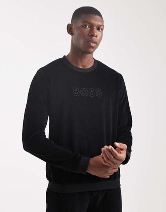 HUGO BOSS Sweat densemble confort en velours - Noir