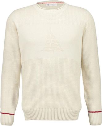 Brunello Cucinelli Homme, Pulls, Beige, Taille: L Pull Ras du Cou en Coton Tricot&eacute;