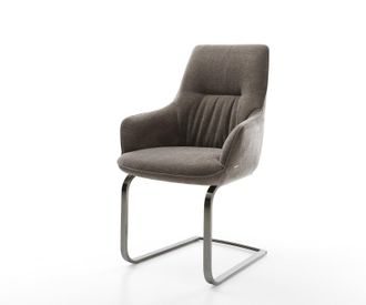 DELIFE Freischwinger Zelia-Flex mit Armlehnen Strukturstoff Soft Taupe Freischwinger flach Graphit Taschenfederkern, Esszimmerst&uuml;hle