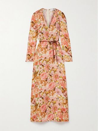 Zimmermann Robe Longue En Lin &Agrave; Imprim&eacute; Fleuri Et &Agrave; Ceinture Golden - Rose