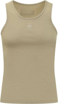 Marine Serre Homme, Tops, Beige, Taille: L D&eacute;bardeur en jersey c&ocirc;tel&eacute; avec logo Lune