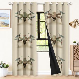 Generic Verdunkelungsvorhang Moderner Stil Milit&auml;r Tarnung Drohnen, Hellbraun W&auml;rmeisolierte Blickdichte Vorh&auml;nge mit &Ouml;sen f&uuml;r Wohnzimmer Schlafzimmer, H 260 