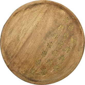 Meinposten Holzteller Deko Teller Kerzenteller rund 22 o 30 cm Blattmuster braun Mangoholz dekobrett (Gro&szlig; 30 cm hell)