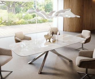 DELIFE Esstisch Edge Boot 270x120 cm Keramik Iris FMG Onice Grigio Kreuzgestell Rechteck Edelstahl, Esstische