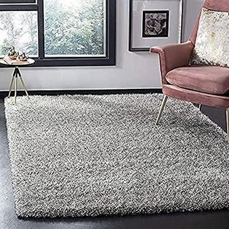 Safavieh Zottelig Teppich für Wohnzimmer, Esszimmer, Schlafzimmer - Vancouver Shag Collection, Hoher Flor, Silber, 201 X 290 cm