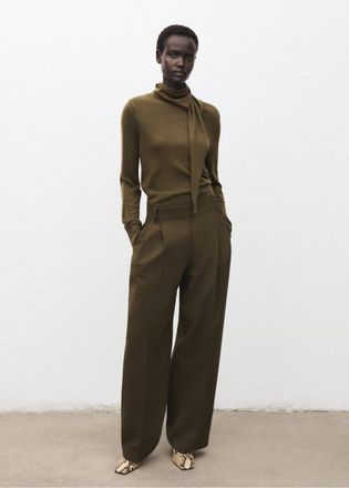 Mango Pull col montant et naud olive - Femme - M - MANGO