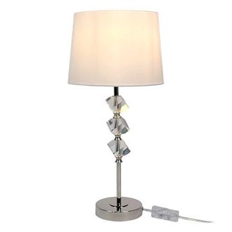 Relaxdays Tischlampe, Seidenschirm, Kristallfu&szlig;, E27-Fassung, Wohn- & Schlafzimmer, Tischleuchte, HxD: 53 x 25 cm, Creme