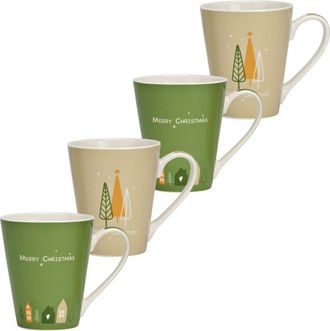 Matches 21 Weihnachtsbecher 4er Set Porzellan 380 ml Tassen mit festlichen Spruch - Süße Kaffeetassen Ø 9 x 13 cm Merry Christmas Glühweintasse für Winter, Weihn