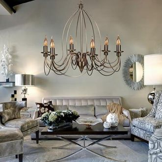 Opviq Elegant Adjustable Chandelier, Metal Body, 60 cm Diameter, 60-90 cm Height | E14 Socket, Max 40W | American Traditional Glam Design for Home Decor