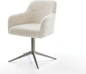 DELIFE Drehstuhl Greg-Flex Pl&uuml;sch Creme-Wei&szlig; Fu&szlig;kreuz Graphit 360&deg; drehbar Wippfunktion Taschenfederkern, Esszimmerst&uuml;hle