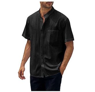 Generic Chemise d&eacute;contract&eacute;e &agrave; manches courtes pour homme, chemise classique confortable tendance et vintage, hauts basiques essentiels, hauts l&eacute;gers et respi