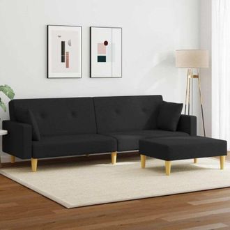 vidaXL Schlafsofa 2-Sitzer mit Fu&szlig;hocker Schwarz Stoff Vidaxl