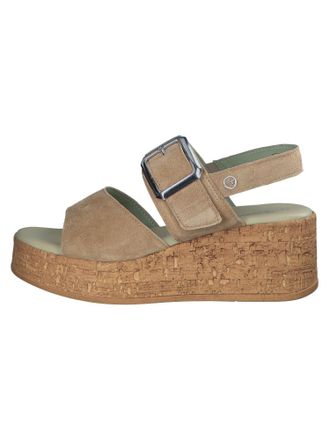 Tamaris Damen Plateau Sandalen Leder Keilabsatz Sommer; BEIGE/beige; 39 EU