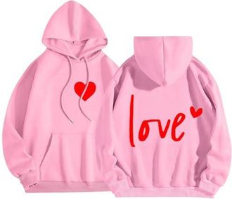Generic Sweat &agrave; capuche &agrave; manches longues pour femme - Motif lettres imprim&eacute;es - L&eacute;ger - Ample (3), rose, XXL