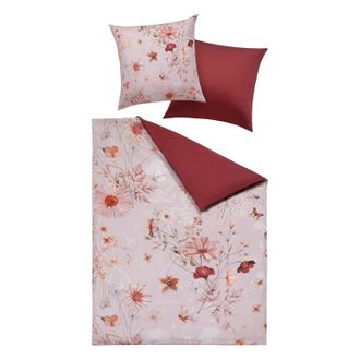 Casa Nova Satin-Wendebettw&auml;sche - 135 x 200 cm - Rosa - Rot - Orange - Baumwolle - mit Rei&szlig;verschluss