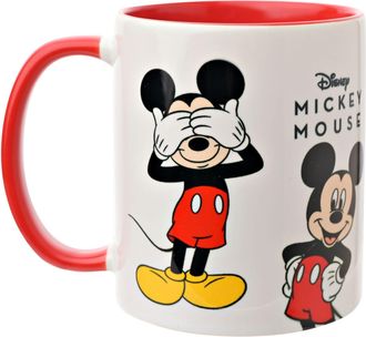 Widdop and Co Disney Mickey Mouse Tasse - Rot/Weiß Tee-, Kaffee glasierter Steingut-Trinkbecher - Offizielles Lizenzprodukt von Disney (325 ml)