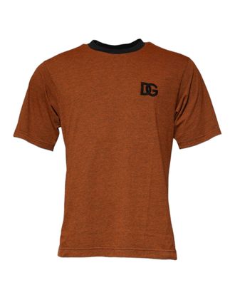 Dolce & Gabbana Mens Brown Dg Logo Polyester Crew Neck T-Shirt Cotton