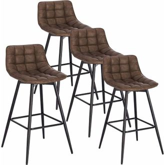 Woltu Woltu - 4 x Tabourets de Bar en Similicuir + m&eacute;tal, Chaise de Bar avec Repose-Pieds, Chaises Hautes Bar, Tabourets de Cuisine, Brun