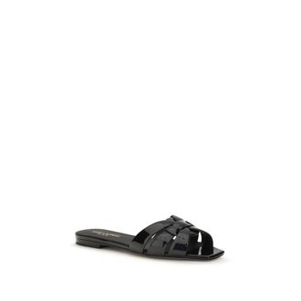 Saint Laurent Womens Black Calf Leather Bos Taurus Ballet Flats