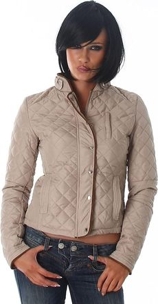 Jela London Damen Steppjacke Stehkragen Kunstleder Gerader Schnitt, 34 (Etikett 36) Beige