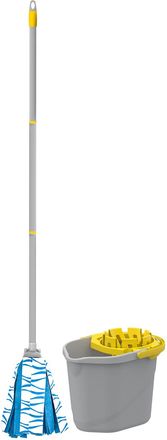 Apex Set Mop Bodenwischer komplett mit Eimer und Auswringer, doppelte Aktion - Mikrofaser-Mopp mit Griff 120 cm, Eimer-Kapazität 12 Liter