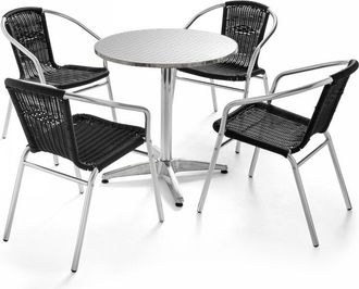 Oviala Table de jardin ronde et 4 fauteuils en aluminium et r&eacute;sine