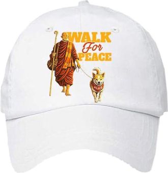 Generic Walk for Peace Monks with Aloka Dog Print Baseball Cap, Retro Denim Style, Funny Graphic Hat, blanc, Taille unique