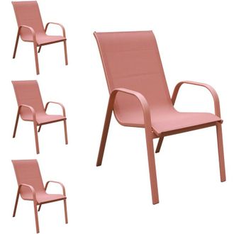 Happy Garden Happy Garden - Lot de 4 chaises marbella en textil&egrave;ne terracotta - aluminium terracotta