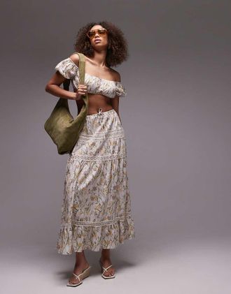 Emory Park Gestufter Boho-Maxirock mit buntem Blumenmuster, Kombiteil