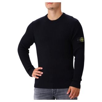 Stone Island Dunkelblaue Wollrippenstrickpullover - - Knitwear - Herren - Blau - S