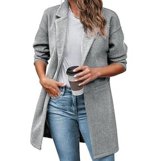 Generic Trench-coat d&eacute;contract&eacute; &agrave; manches longues et &agrave; simple boutonnage pour femme, gris, 3XL