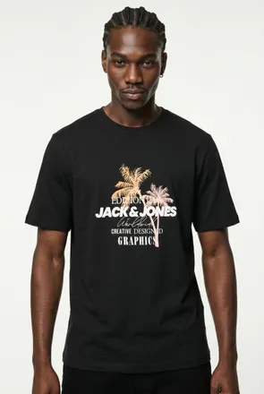 Jack & Jones Rundhalsshirt JACK & JONES JJGRADIENT PRINT TEE SS CREW NECK, Herren, Gr. XS, schwarz, Jersey, Obermaterial: 100% Baumwolle, bedruckt, regular fit nor