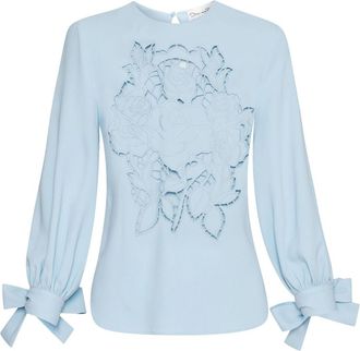 Oscar De La Renta English Rose Georgette-Bluse mit Cut-Out - Blau