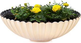 Matches 21 matches21 Pflanzschale für draußen - 22 cm Dekoschale Champagner Gold geriffelt als Blumentopf Pflanztopf - runde Blumen-Schale für Garten, Balkon ode