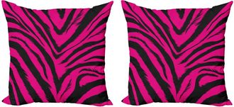 Abakuhaus Teen Zimmer Dekokissen Kissenbezug 2er Pack, Hot Pink Zebra-Haut, Modern Accent Doppelseitiger Digitaldruck, 50x50, Magenta Schwarz