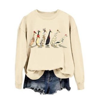 Generic Sweat-shirt de No&euml;l pour femme Motif animal de No&euml;l Amoureux de la ferme, beige, XL
