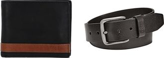 Fossil Herren Quinn Schwarzes Leder Portemonnaie und Brody Gürtel, Set