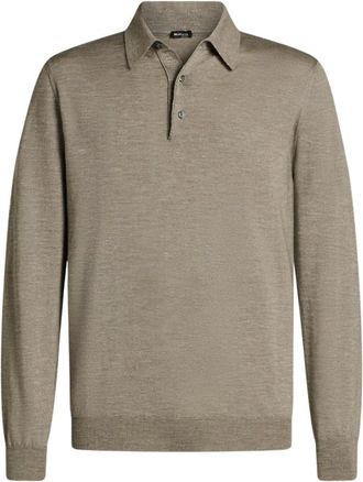 Kiton Homme, Pulls, Gris, Taille: M Polo &agrave; manches longues en maille l&eacute;g&egrave;re