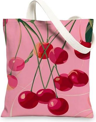 Generic Sacs fourre-tout en toile motif cerises, sacs à provisions réutilisables, modernes, chics, légers, lavables, pêche, 13x15 Inch