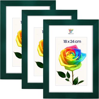 MG Design 3er Set Bilderrahmen 18 x 24 cm - Fotorahmen mit Gr&uuml;n Echtholzrahmen und bruchsicherem Acrylglas, Hoch & Quer zum Aufh&auml;ngen, zum Aufstellen